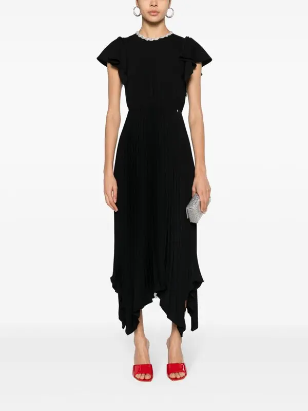 NISSA Crystal-embellished Pleated Midi Dress