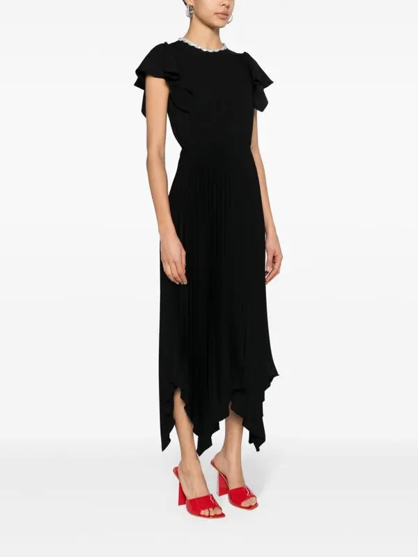 NISSA Crystal-embellished Pleated Midi Dress