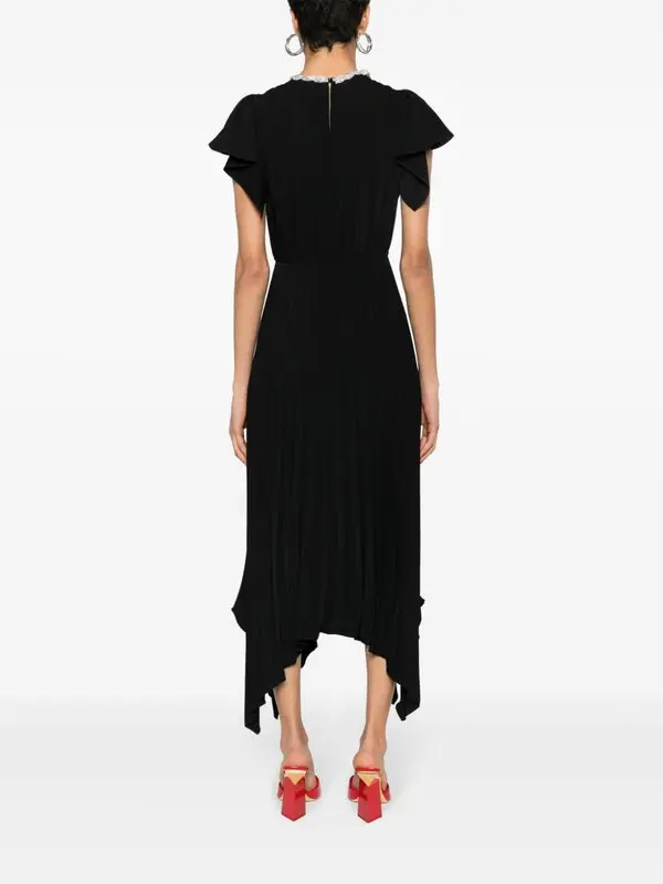 NISSA Crystal-embellished Pleated Midi Dress