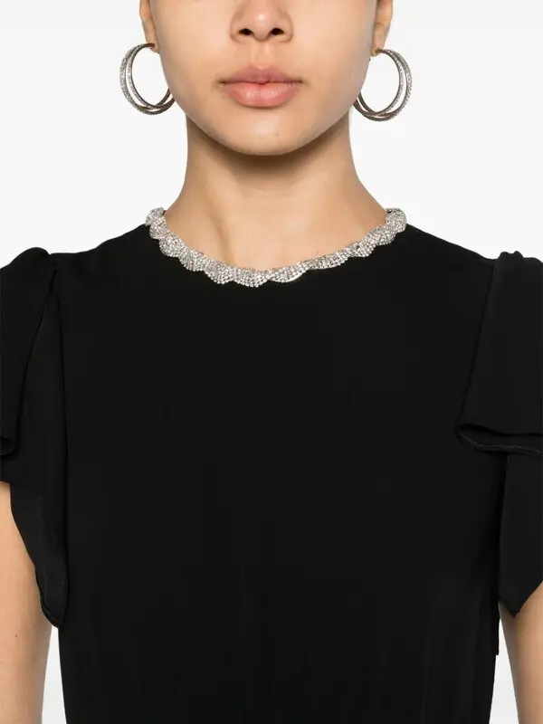 NISSA Crystal-embellished Pleated Midi Dress