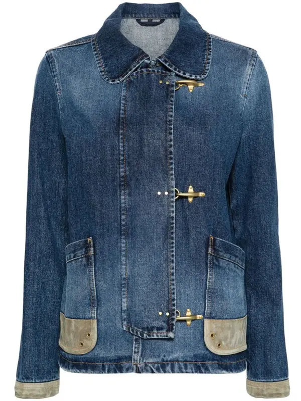 FAY Leather-trim Denim Jacket - Blue