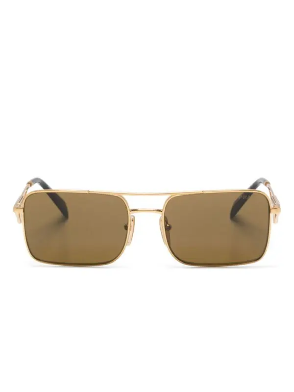 Prada Rectangle Sunglasses With Triangle Logo - Gold