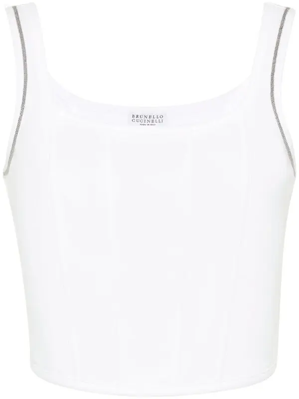 Brunello Cucinelli Monili Embellished Boned Tank Top - White