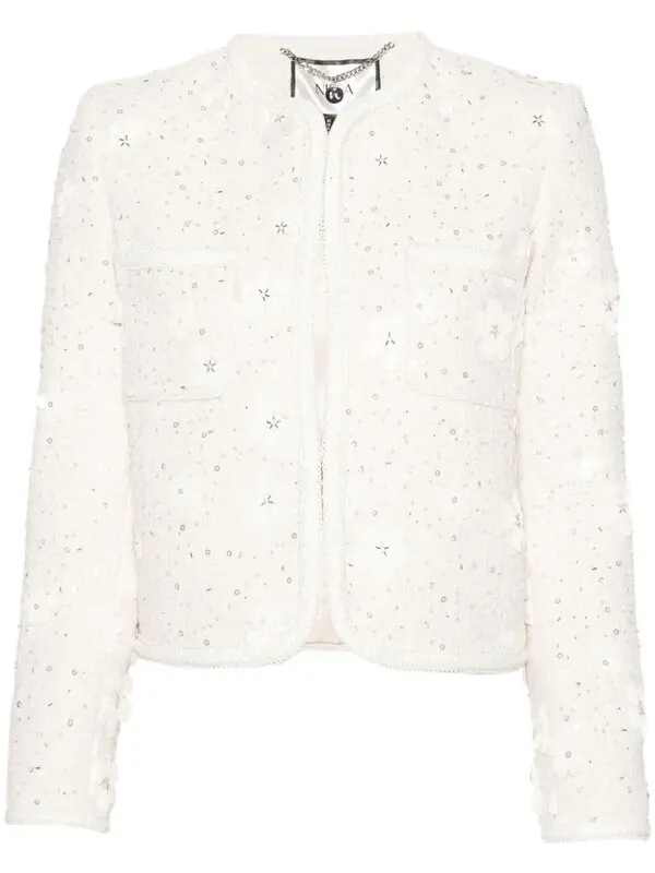 NISSA Floral-appliqué Bouclé Jacket - Neutrals