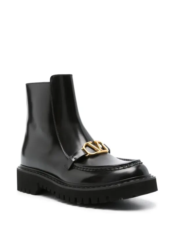 Valentino Garavani Vlogo Leather Flat Ankle Boots
