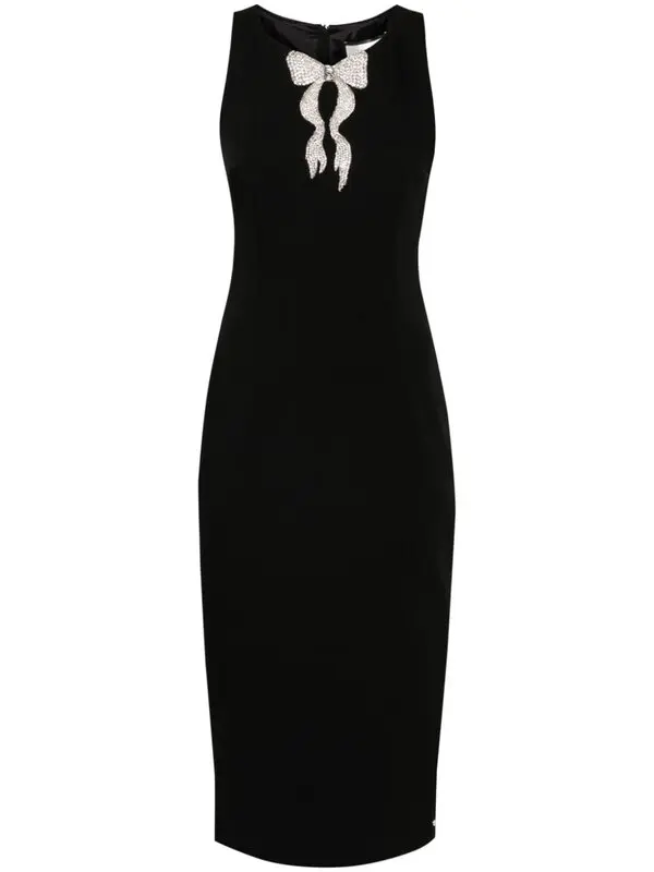 NISSA Bow-detail Crepe Midi Dress