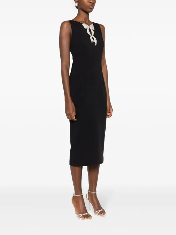 NISSA Bow-detail Crepe Midi Dress