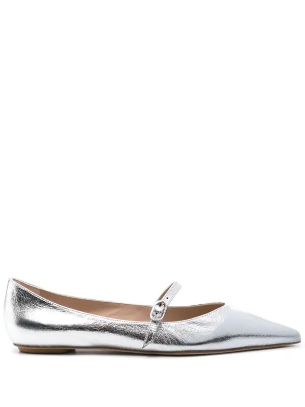 STUART WEITZMAN Emilia Leather Ballerina Shoes - Silver