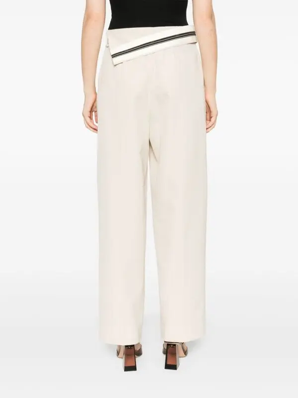 Fendi Foldover Waist Gabardine Trousers - Neutrals