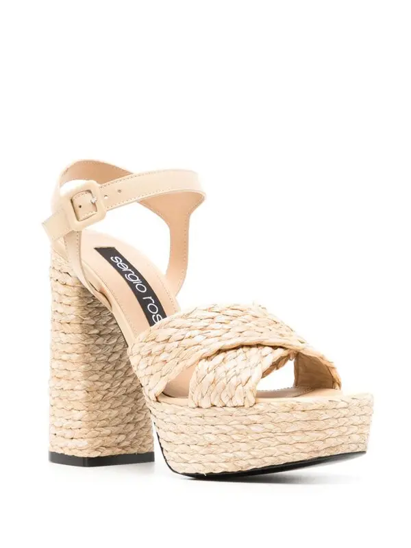 SERGIO ROSSI 130mm Raffia Platform Sandals