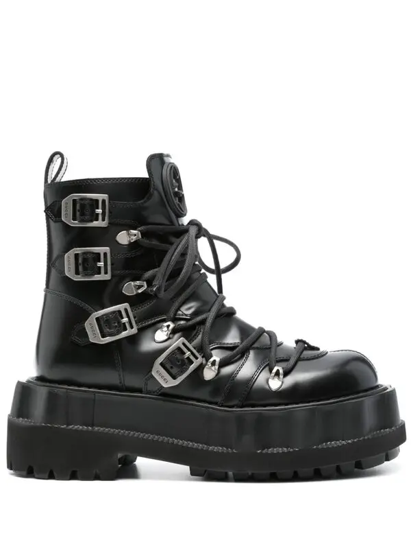 Gucci Interlocking G Leather Boots - Black | Editorialist display picture 2