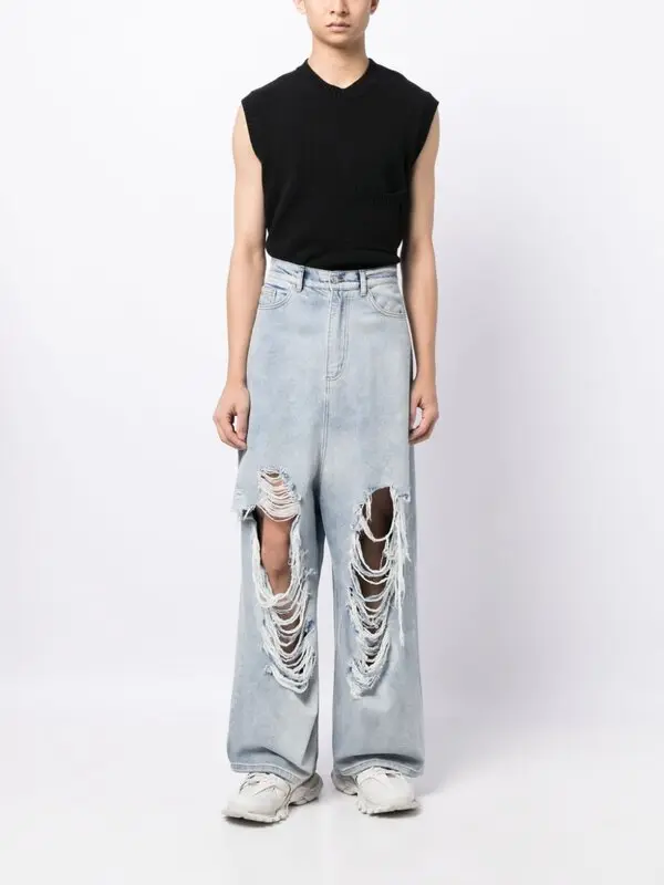 Natasha Zinko Distressed Wide-Leg Jeans - Blue | Editorialist