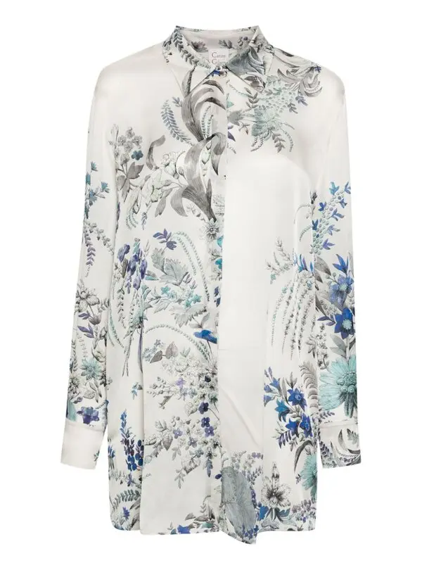 Carine Gilson Floral-print Silk Pyjama Top - Grey