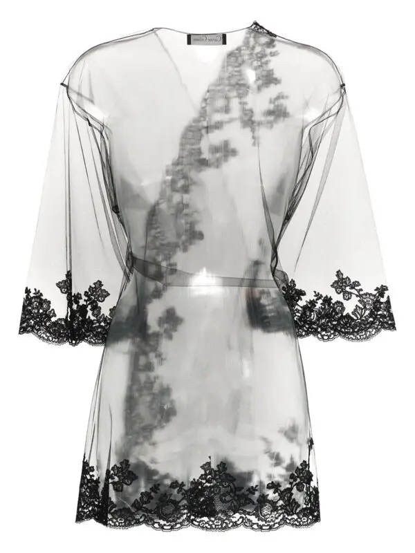 Carine Gilson Lace-detail Tulle Robe - Black