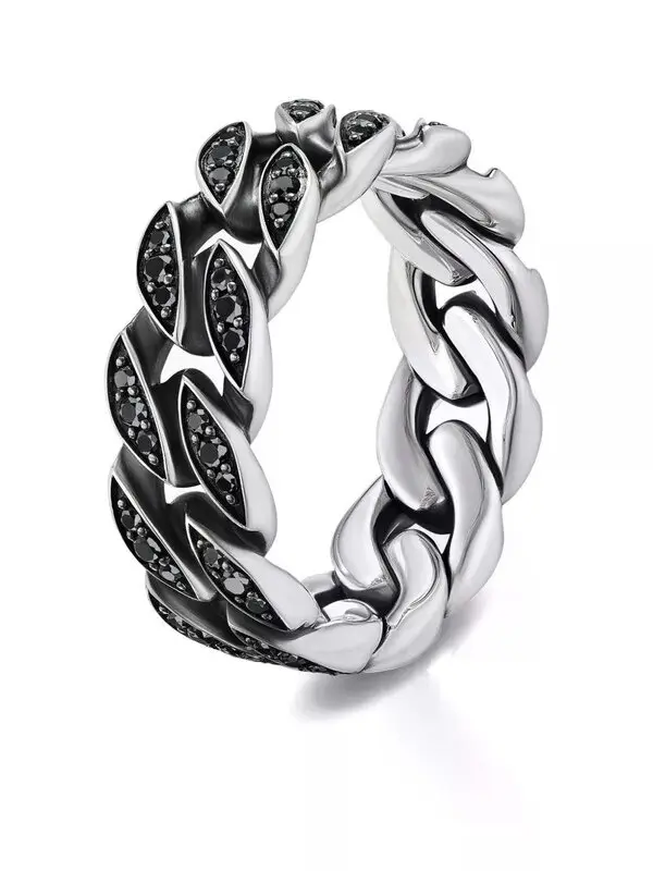 David Yurman Sterling Silver Curb Chain Diamond Band Ring