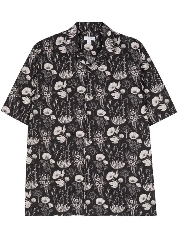 Sunspel Floral-print Cotton Shirt - Black