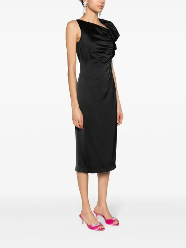 NISSA Ruffled Satin Midi Dress