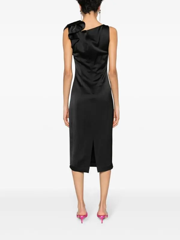 NISSA Ruffled Satin Midi Dress