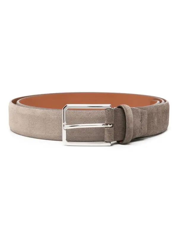 Santoni Logo-debossed Suede Belt - Grey