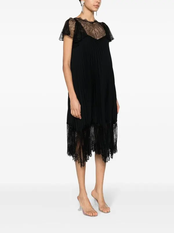 black illusion lace dress Black Illusion Lace Top Long Sleeves A Line Long Prom Dress, Black / L