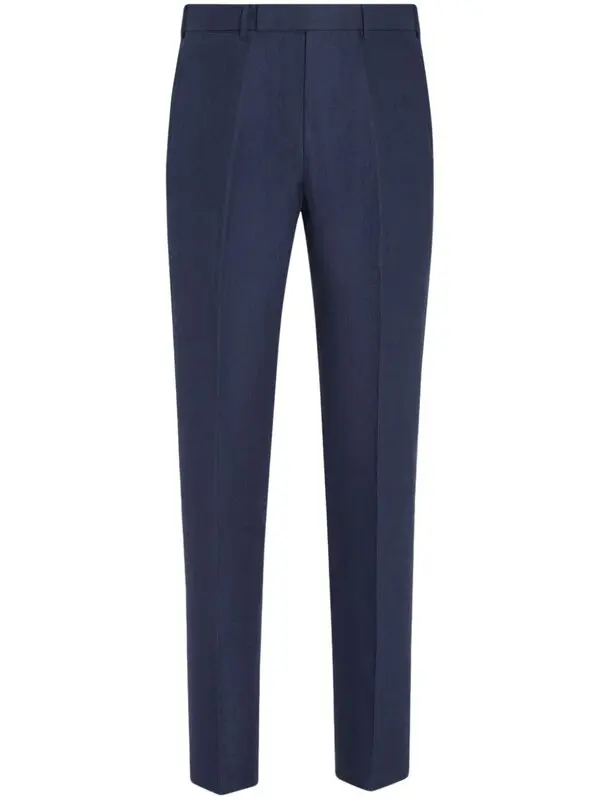 Zegna Oasi Tapered-leg Linen Trousers - Blue