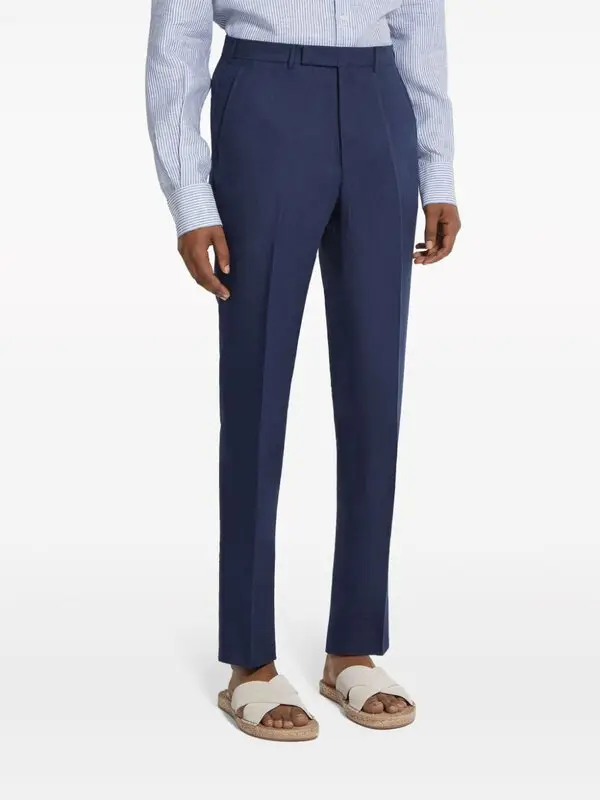 Zegna Oasi Tapered-leg Linen Trousers - Blue
