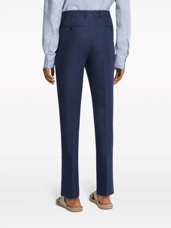 Zegna Oasi Tapered-leg Linen Trousers - Blue