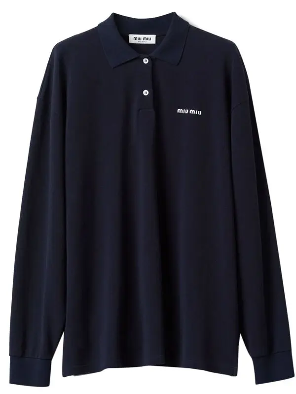 Miu Miu Logo-embroidered Piqué Polo Shirt - Blue