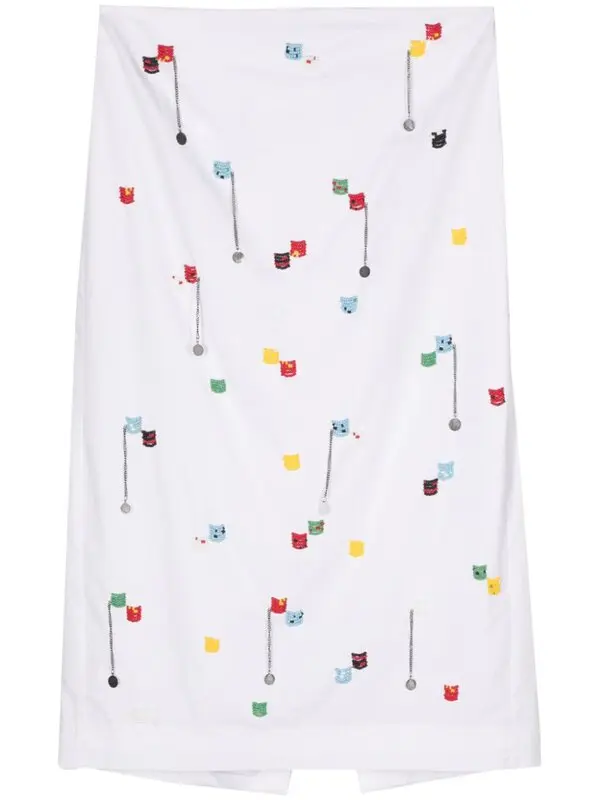 MSGM Bead-embellished Cotton Midi Skirt - White