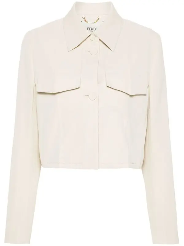Fendi Twill Cropped Jacket - Neutrals