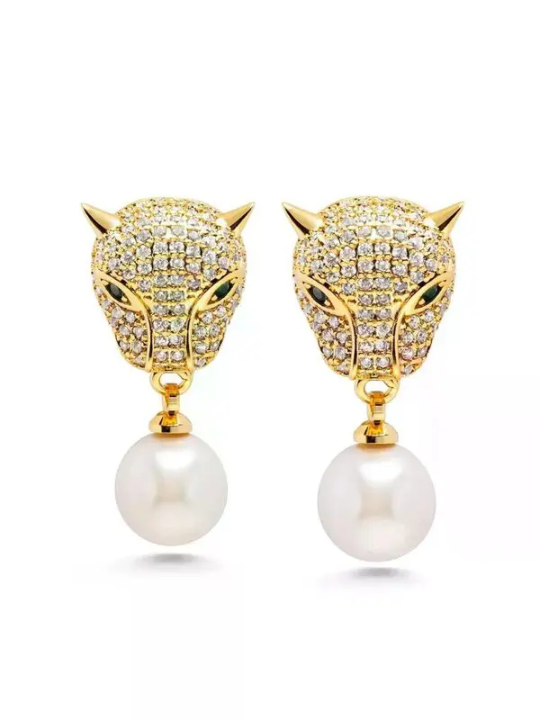 NIALAYA JEWELRY Plated Panther Pearl Drop Earrings - Gold