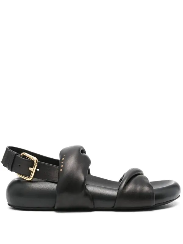 Marni Logo-print Leather Sandals - Black