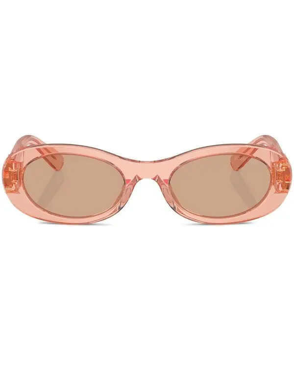 Miu Miu Logo-lettering Oval-frame Sunglasses - Pink