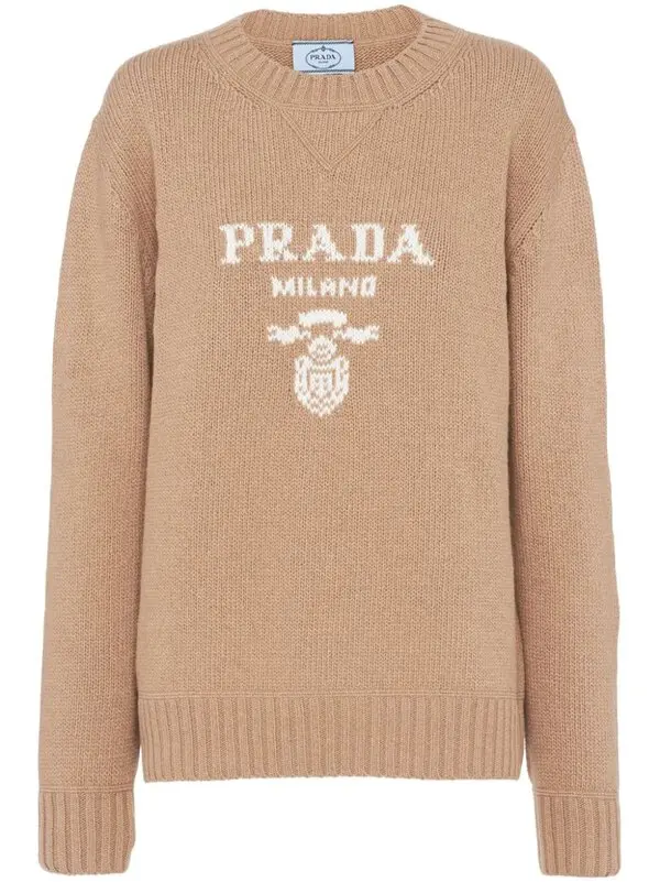 Prada Logo-intarsia Cashmere Sweater - Brown