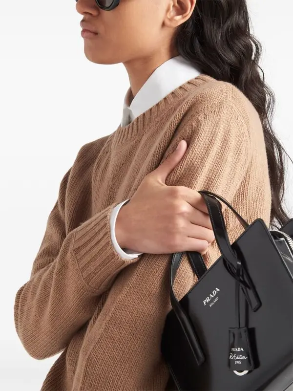 Prada Logo-intarsia Cashmere Sweater - Brown