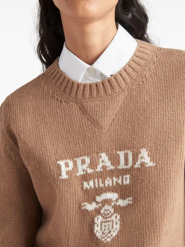 Prada Logo-intarsia Cashmere Sweater - Brown