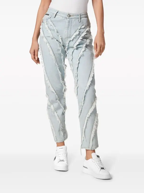 Philipp Plein Distressed Rhinestone-embellished Jeans