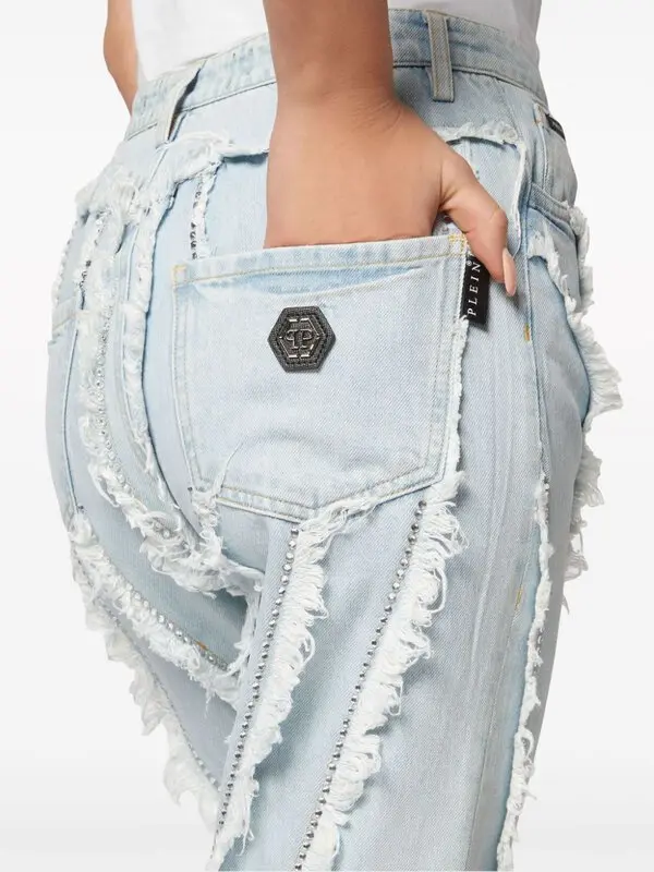 Philipp Plein Distressed Rhinestone-embellished Jeans