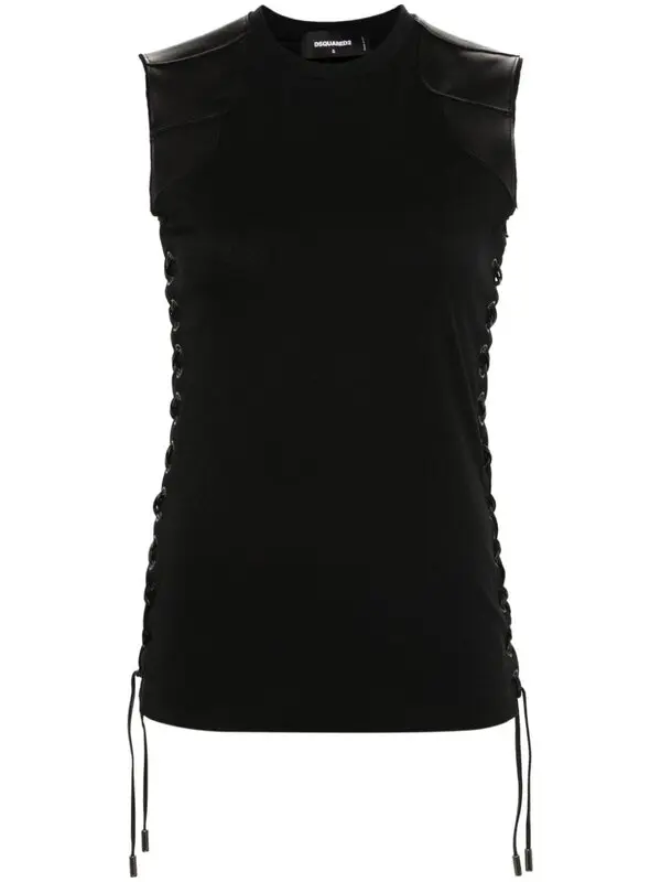 Dsquared2 Leather-trim Cotton Top - Black