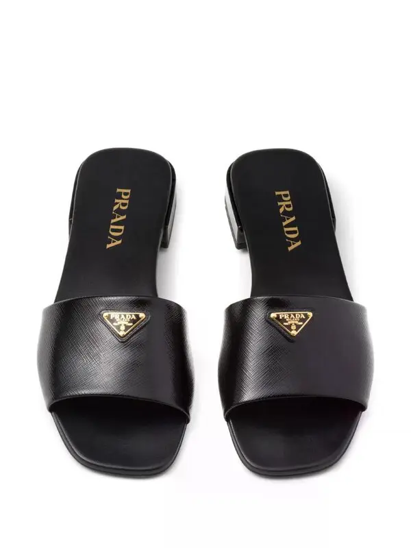 Prada Triangle-logo Leather Slides