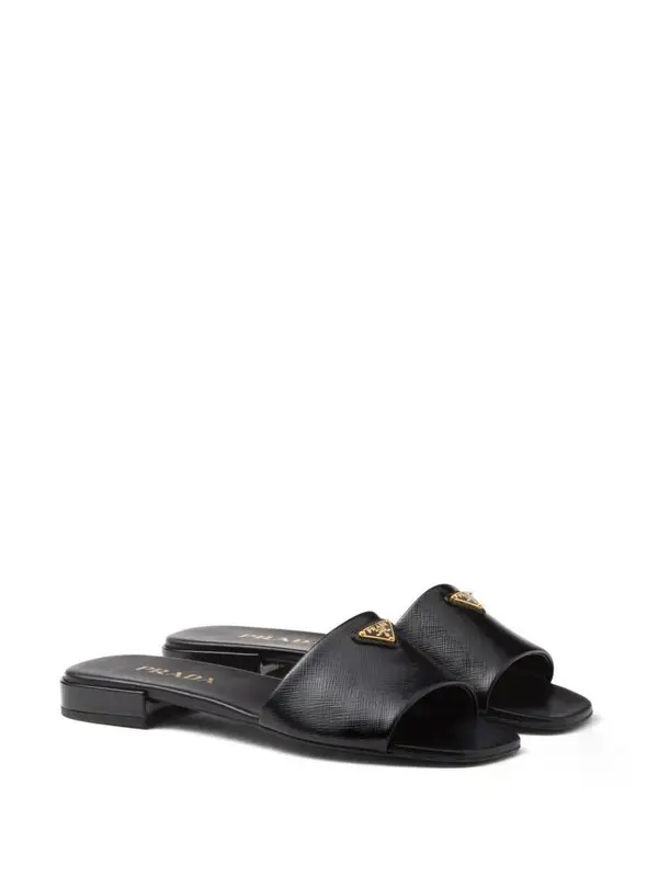 Prada Triangle-logo Leather Slides