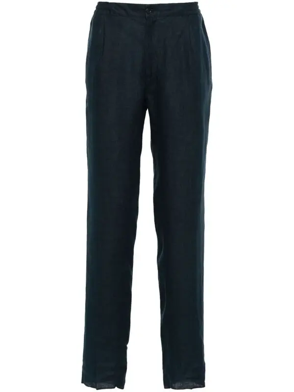 Kiton Linen Tapered Trousers - Blue