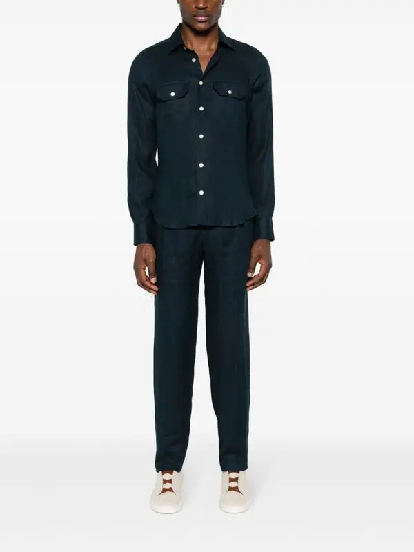 Kiton Linen Tapered Trousers - Blue
