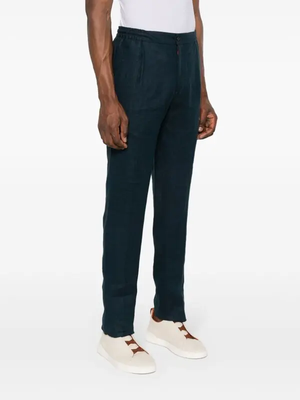 Kiton Linen Tapered Trousers - Blue