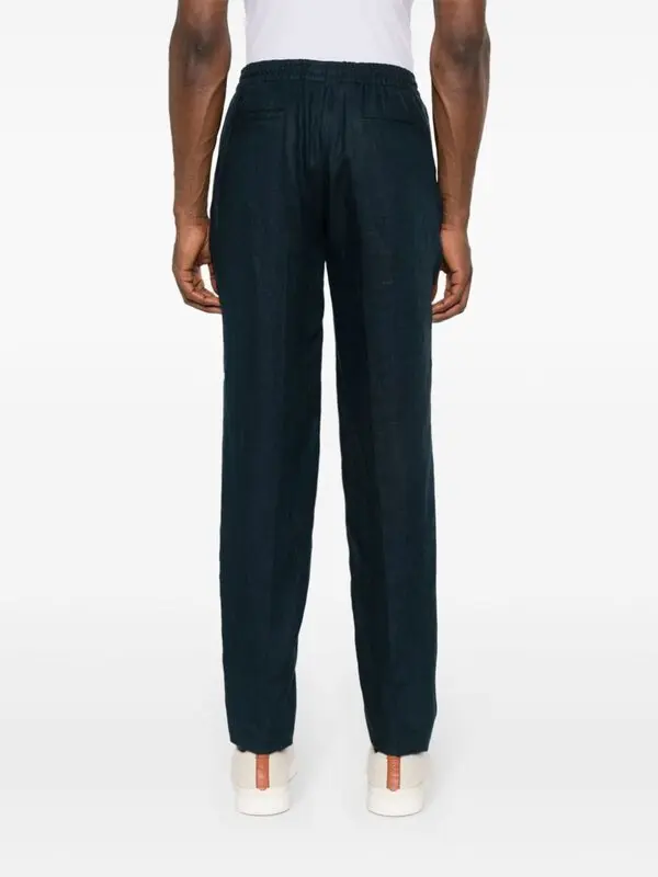 Kiton Linen Tapered Trousers - Blue