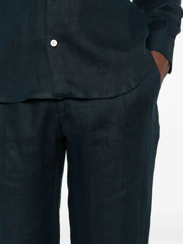 Kiton Linen Tapered Trousers - Blue