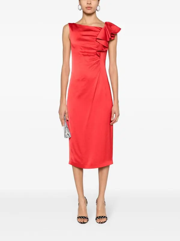 NISSA Draped-detailing Satin Midi Dress