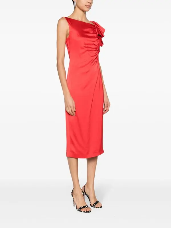 NISSA Draped-detailing Satin Midi Dress
