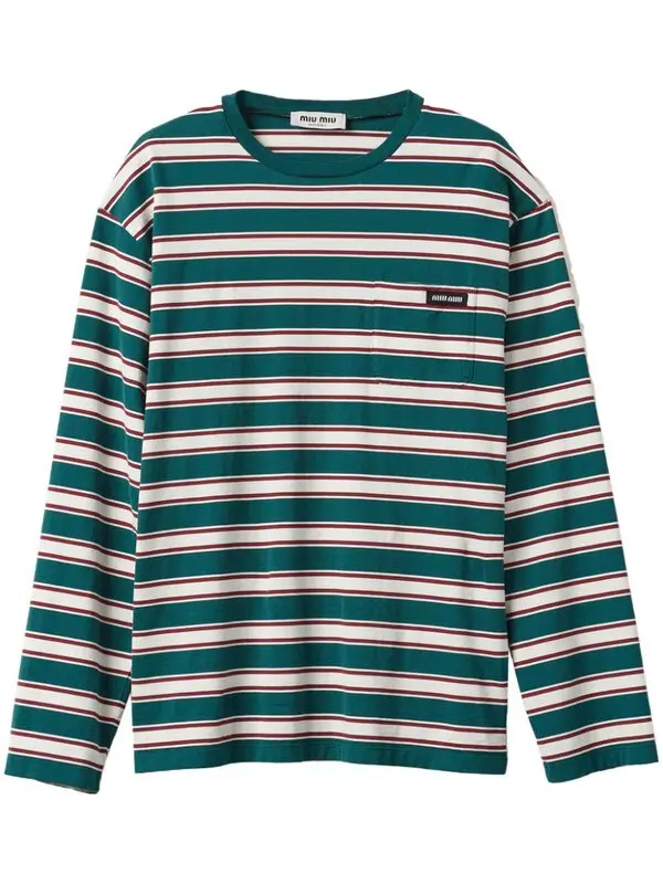 Miu Miu Striped Cotton T-shirt - Green