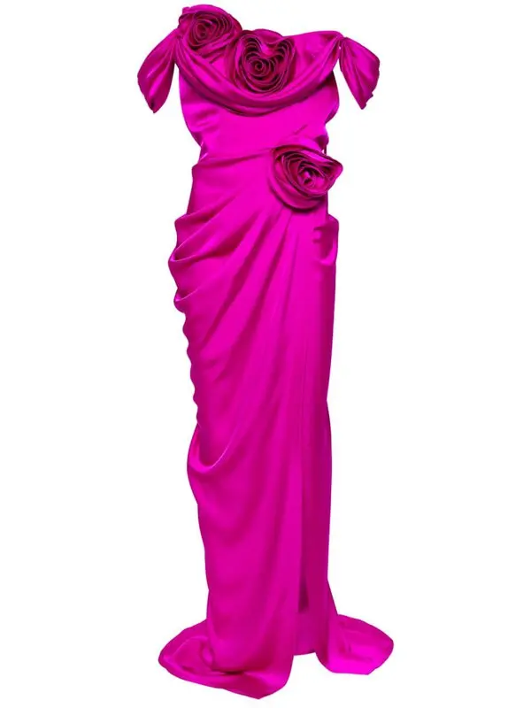 ANA RADU Floral-appliqué Draped Gown - Pink